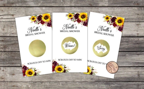 Sunflowers Bridal Shower Scratch Off Game Cards, Summer, 10ct, lottery ...