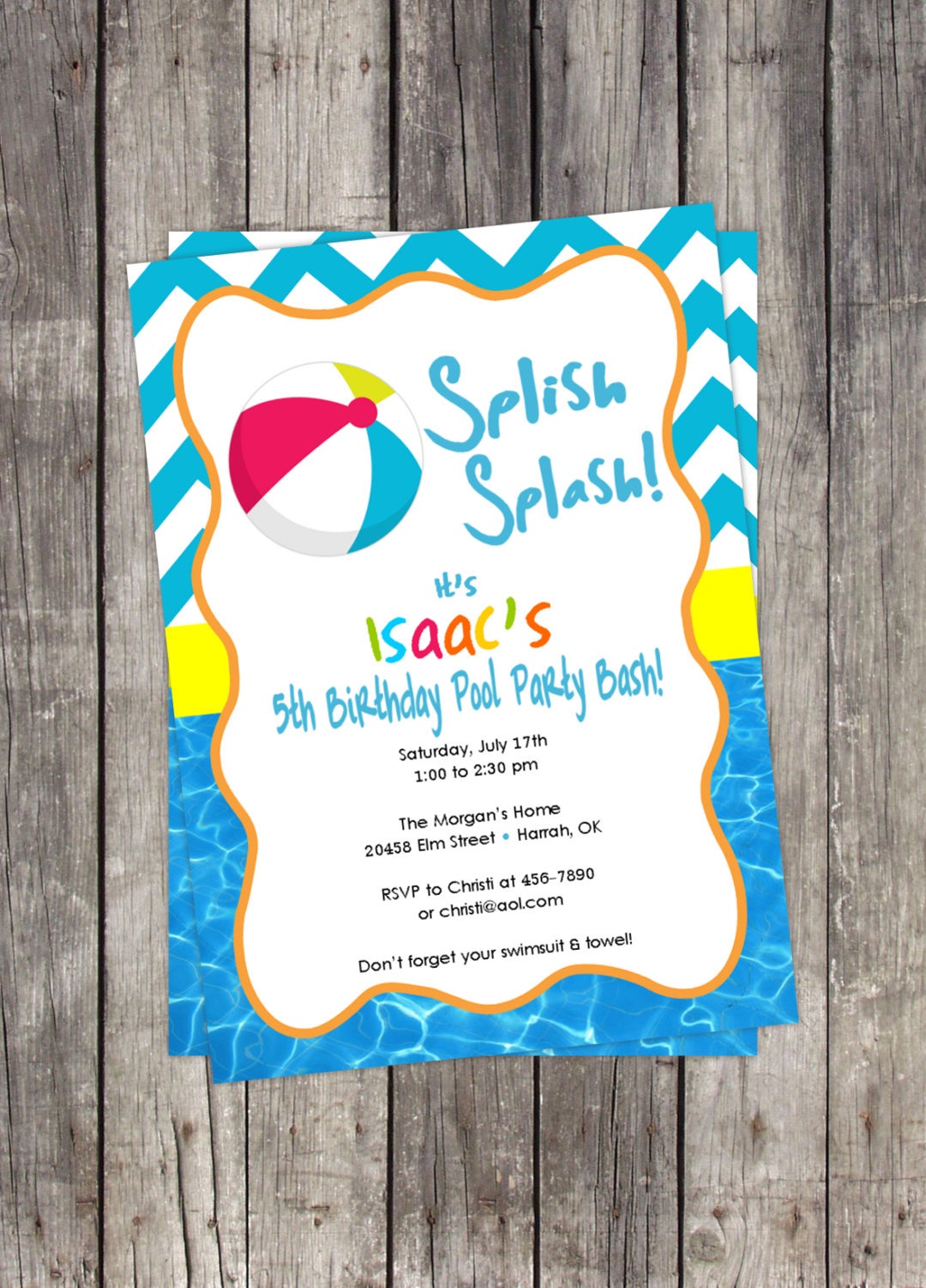 Pool Party Birthday Invitation, Beach Ball, Pool Party, Kids Birthday ...