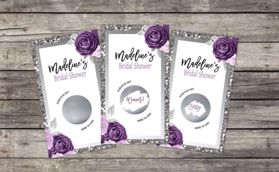Bridal Shower Scratch Off Game Cards, Floral Purple Black Silver ...
