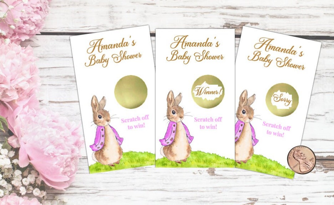 Flopsy Rabbit Pink Baby Shower Scratch off Game Cards, Peter Rabbit ...