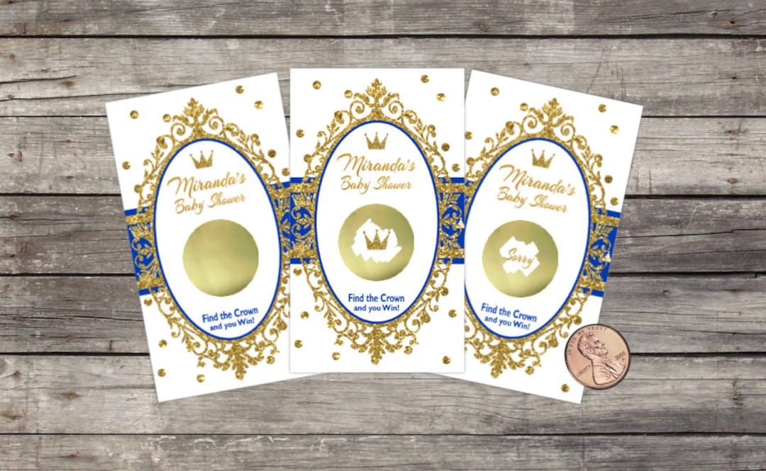 Prince Royal Crown Baby Shower Scratch off Game Cards: Blue & Gold - Etsy