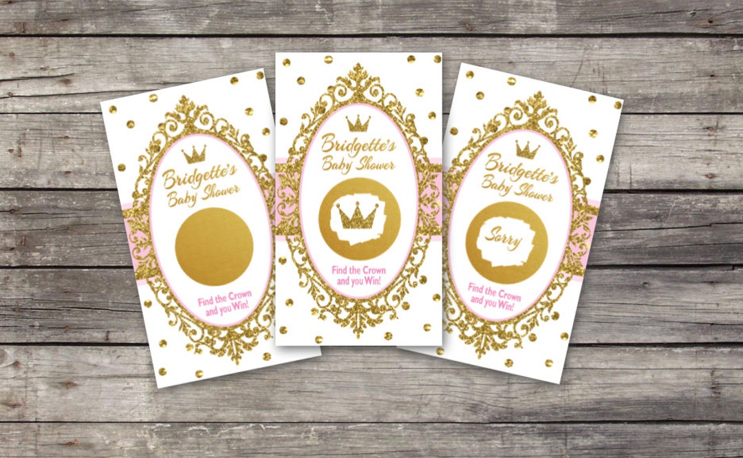 Princess Gold Glitter Crown Scratch off Game: Baby Shower Raffle Cards ...