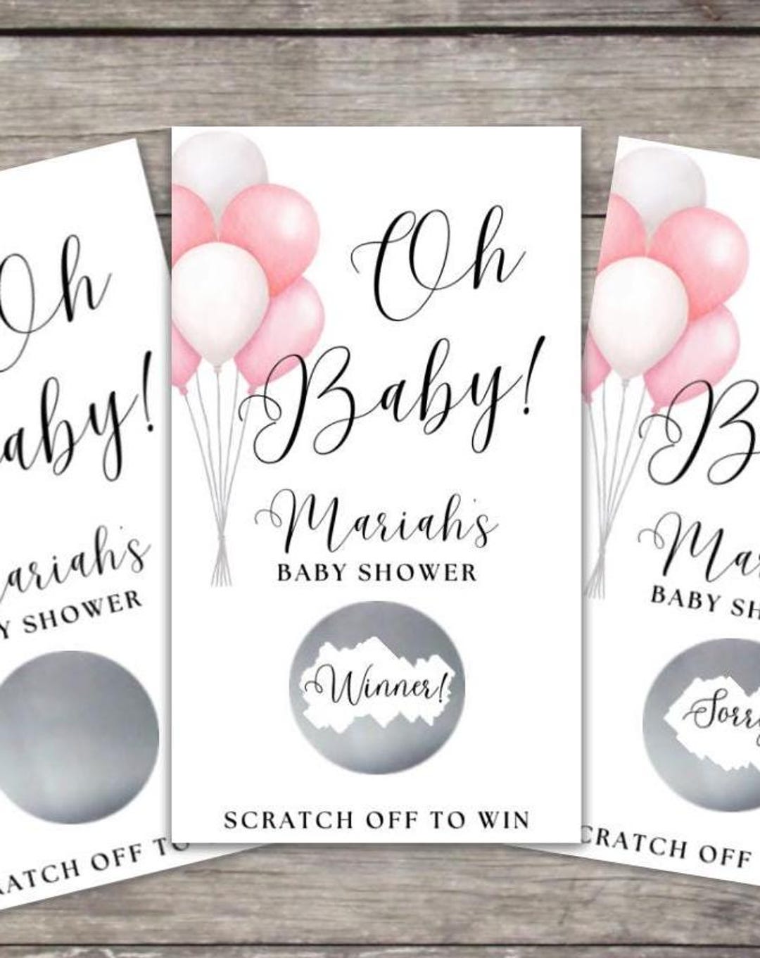 Oh Baby Balloons Baby Shower Scratch off Game Cards, Blue or Pink, Set ...