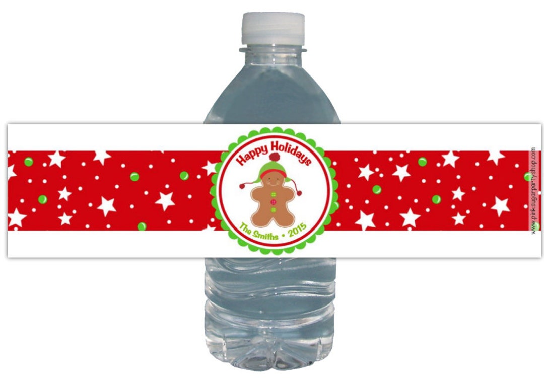 Christmas Water Bottle Labels, Gingerbread Man, Holiday Christmas Party ...