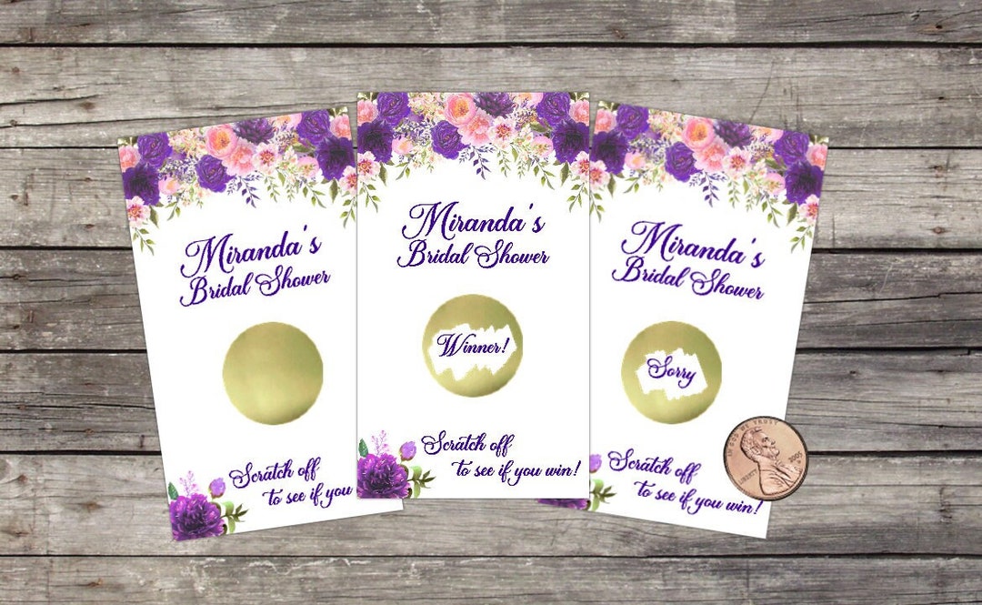 Bridal Shower Scratch off Game Cards, Floral Purple Pink, Shower Game ...