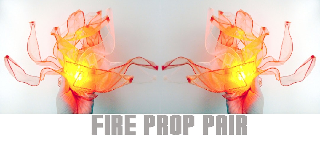 Orange Light up Fire Prop Pair Bundle, Halloween LED Fire Accessory ...