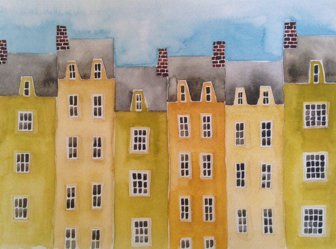 Yellow Row Houses, Mustard and Orange, Print of Original Painting - Etsy