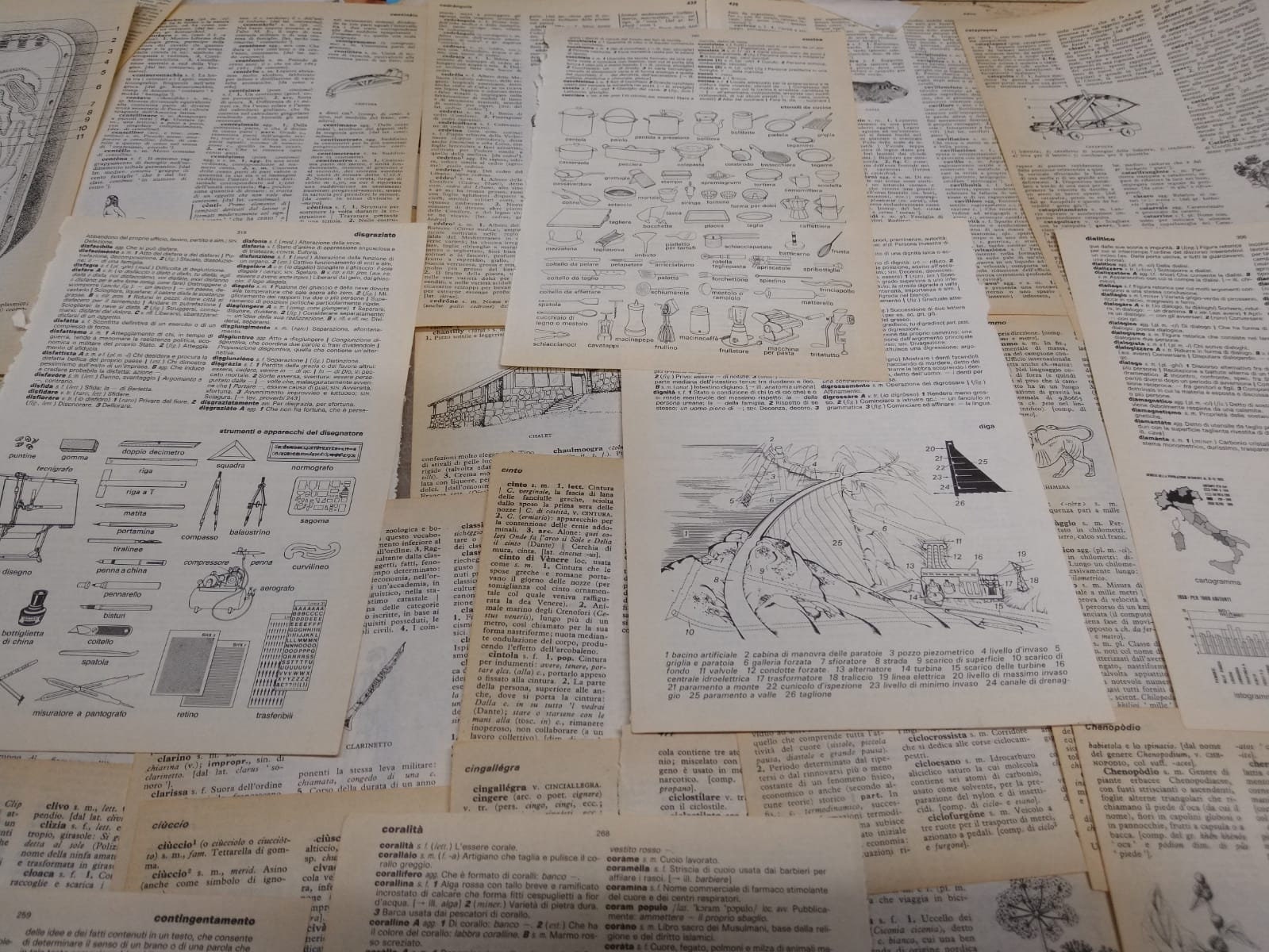 Vintage Italian Illustrated Dictionary Pages. 1970's. Aged Book Pages ...