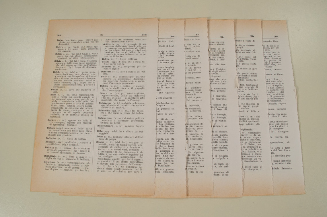 50 Vintage Italian Dictionary Pages. 1970's. Aged Book Pages. Scrap ...