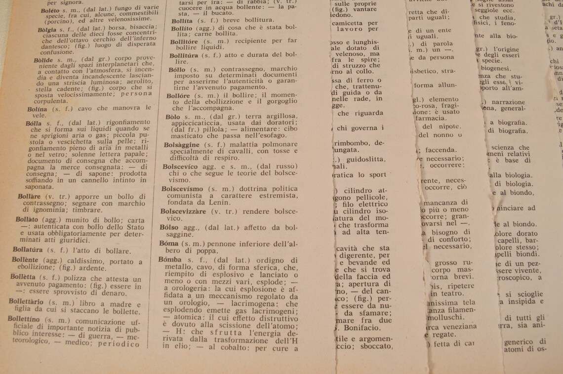 50 Vintage Italian Dictionary Pages. 1970's. Aged Book Pages. Scrap ...