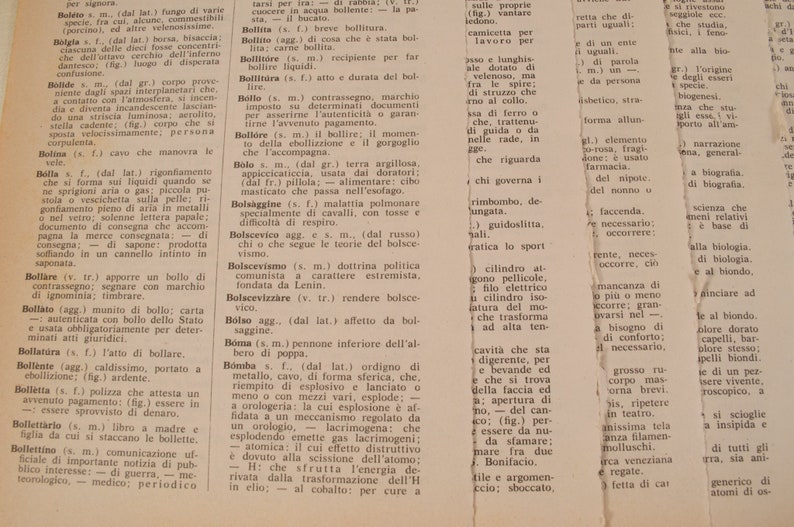 50 Vintage Italian Dictionary Pages. 1970's. Aged Book Pages. Scrap ...