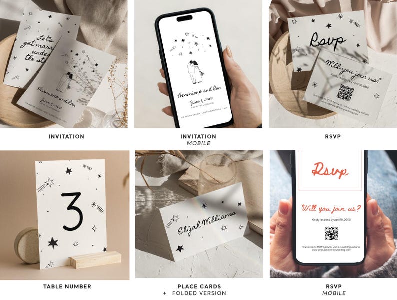 Celestial Stars– Wedding Template Bundle | 15 Matching Canva Templates ...