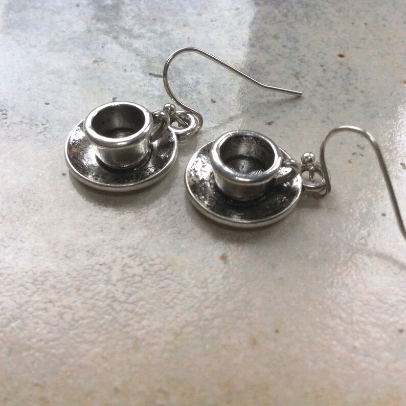 Teacup Earrings Cup and Saucer Earrings Tibetan Silver | Etsy