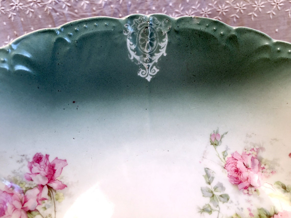 Large Porcelain Bowl With Roses Pattern Raised Trim Gold - Etsy