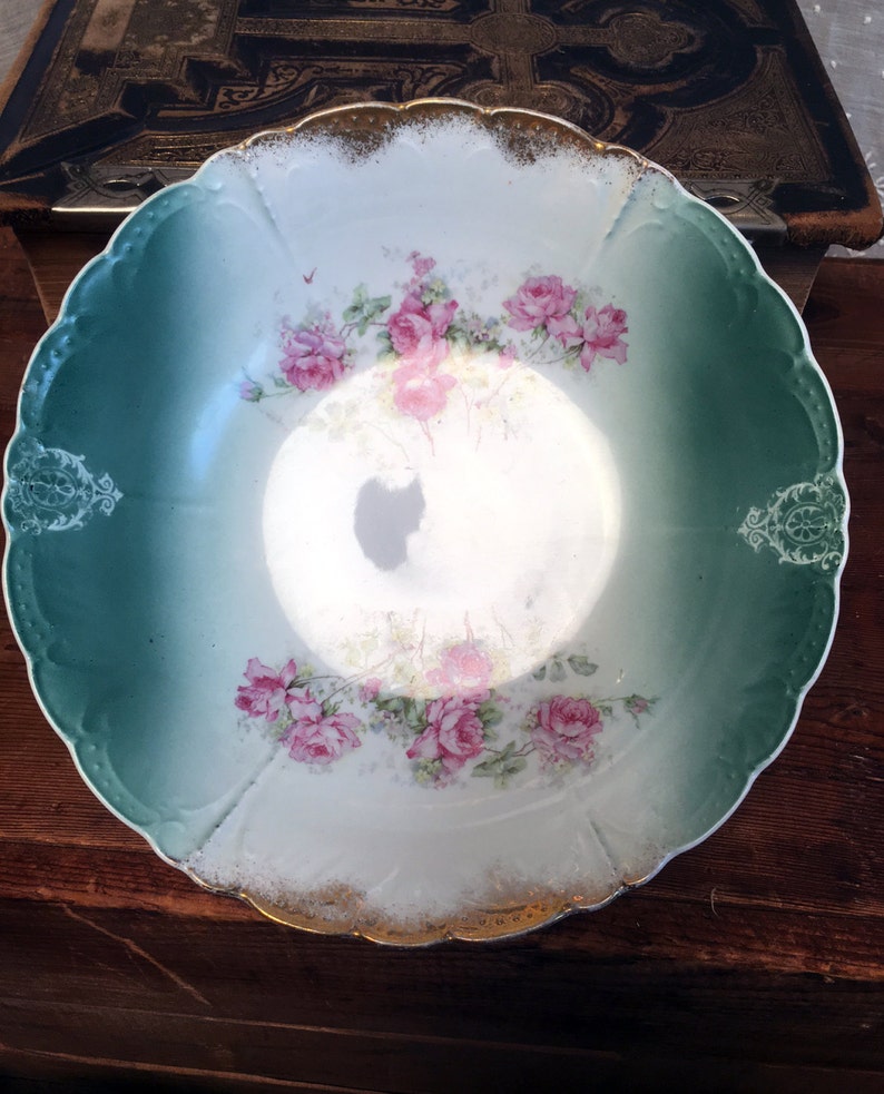 Large Porcelain Bowl With Roses Pattern Raised Trim Gold Accents - Etsy