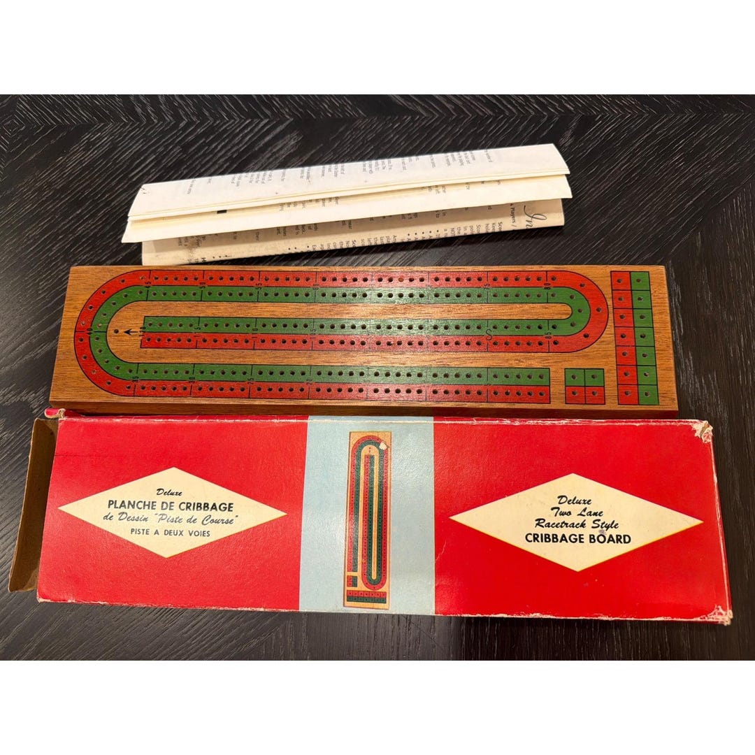 Vintage Acme Deluxe Two Lane Racetrack Style Cribbage Board With Box ...