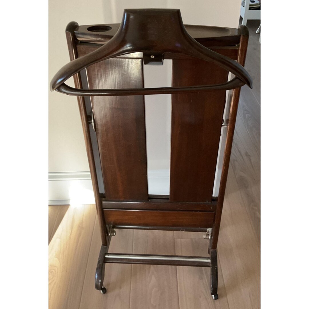 Vintage Wood Valet Stand With Pant Press, Hanger & Wheels by Fratelli ...