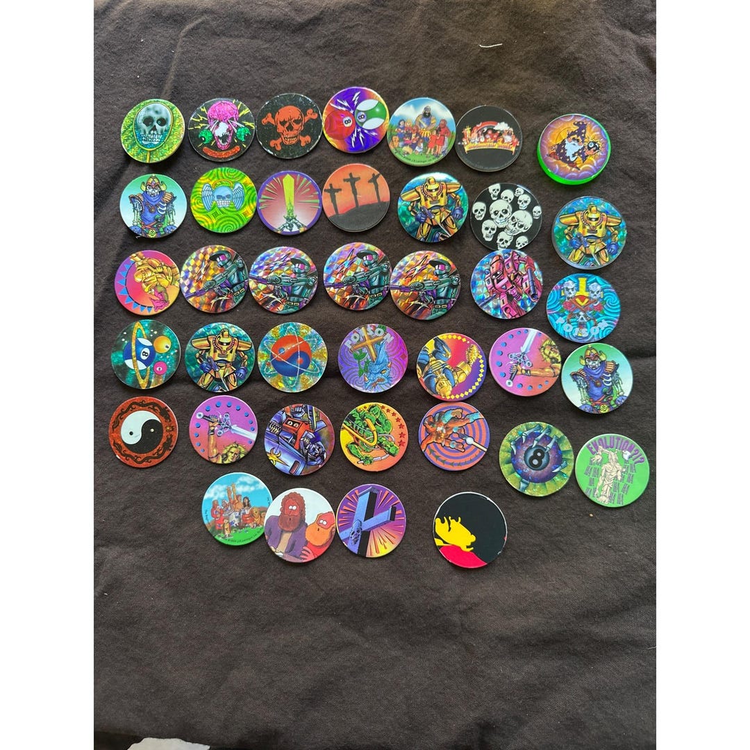 Retro POG Milk Cap Collection - 50+ Assorted Designs Robots ...