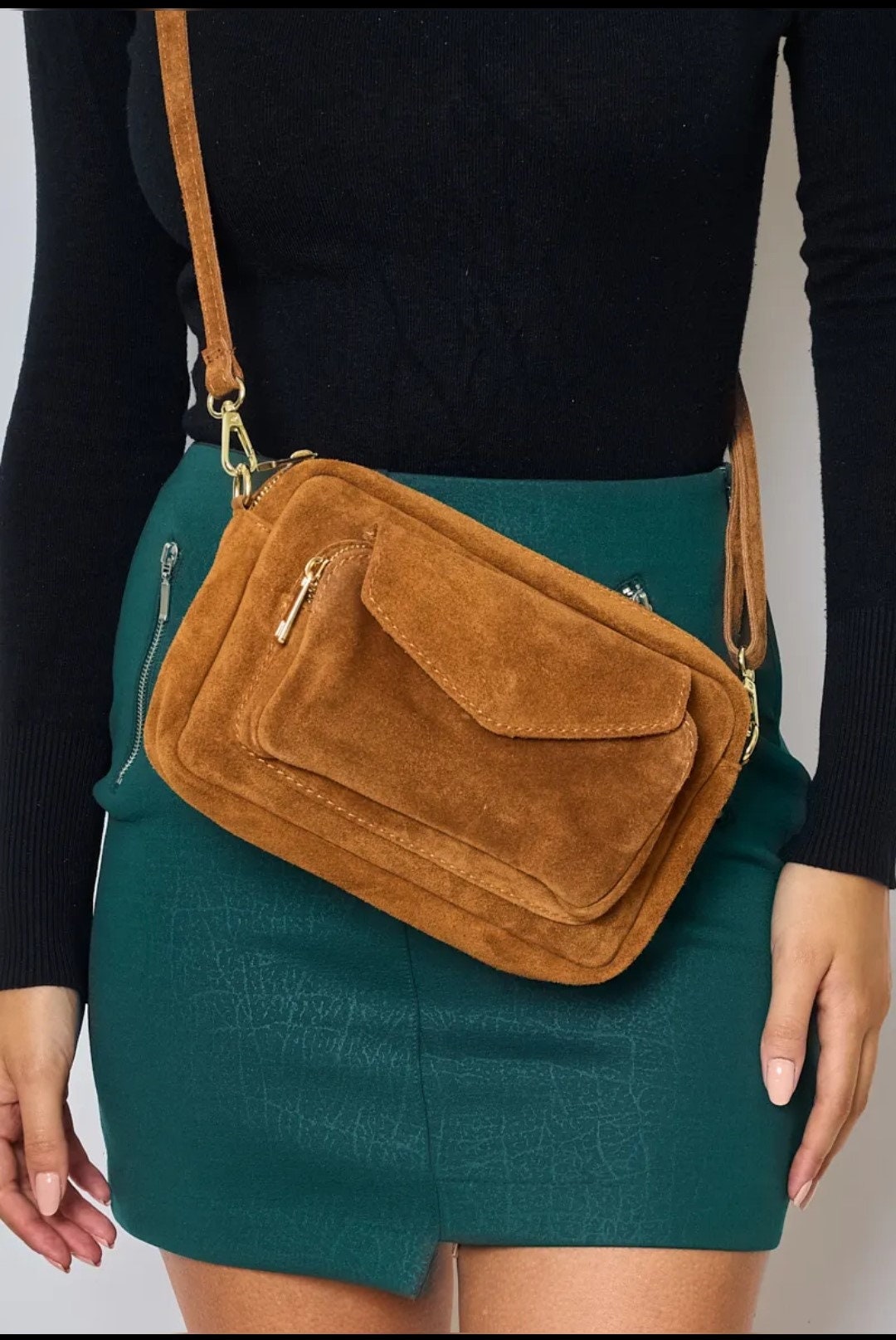 Rectangular Shoulder Bag in Suede Leather. - Etsy