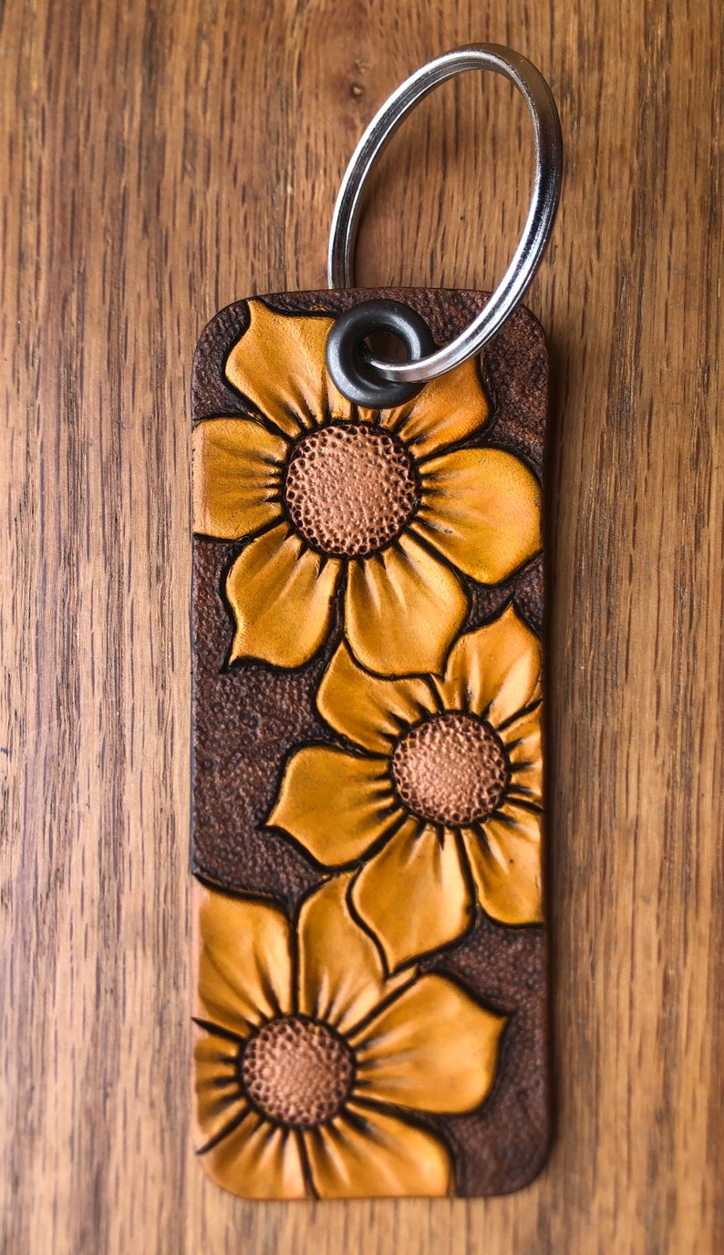 Hand Tooled Leather Keychain - Etsy