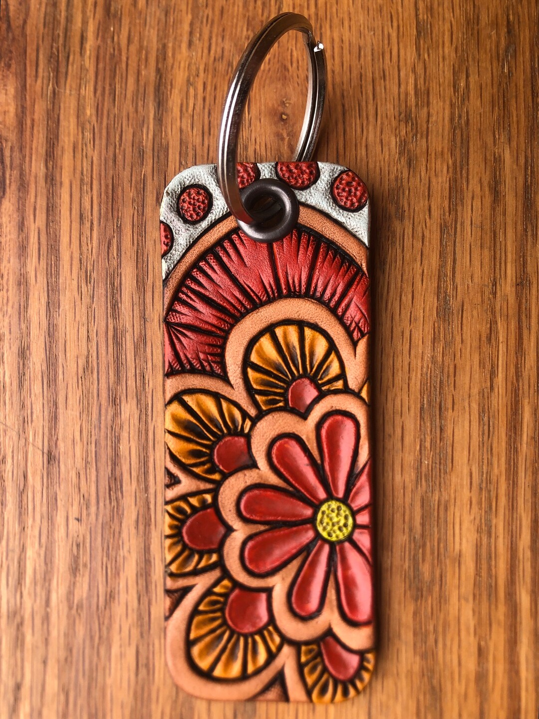 Hand Tooled Leather Keychain - Etsy