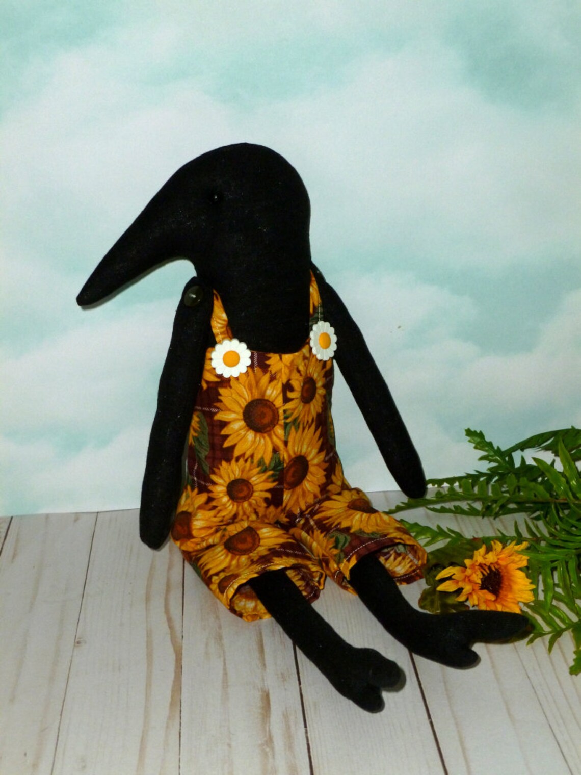 Sunflower Black Crow Doll Farmhouse Cloth Stuffed Doll Fall | Etsy
