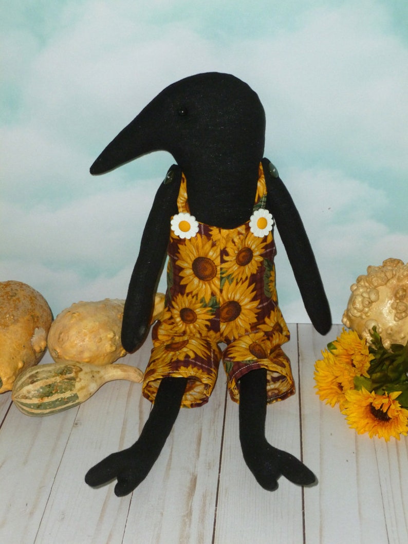 Sunflower Black Crow Doll Farmhouse Cloth Stuffed Doll Fall | Etsy