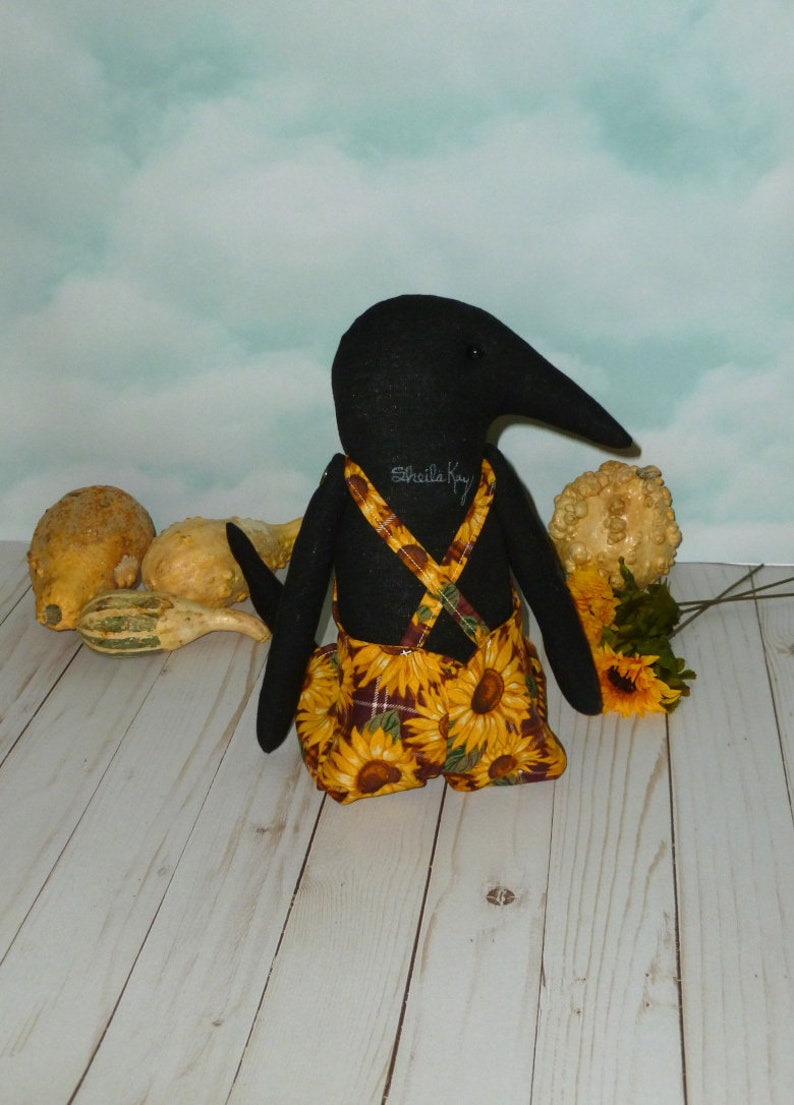 Sunflower Black Crow Doll Farmhouse Cloth Stuffed Doll Fall | Etsy