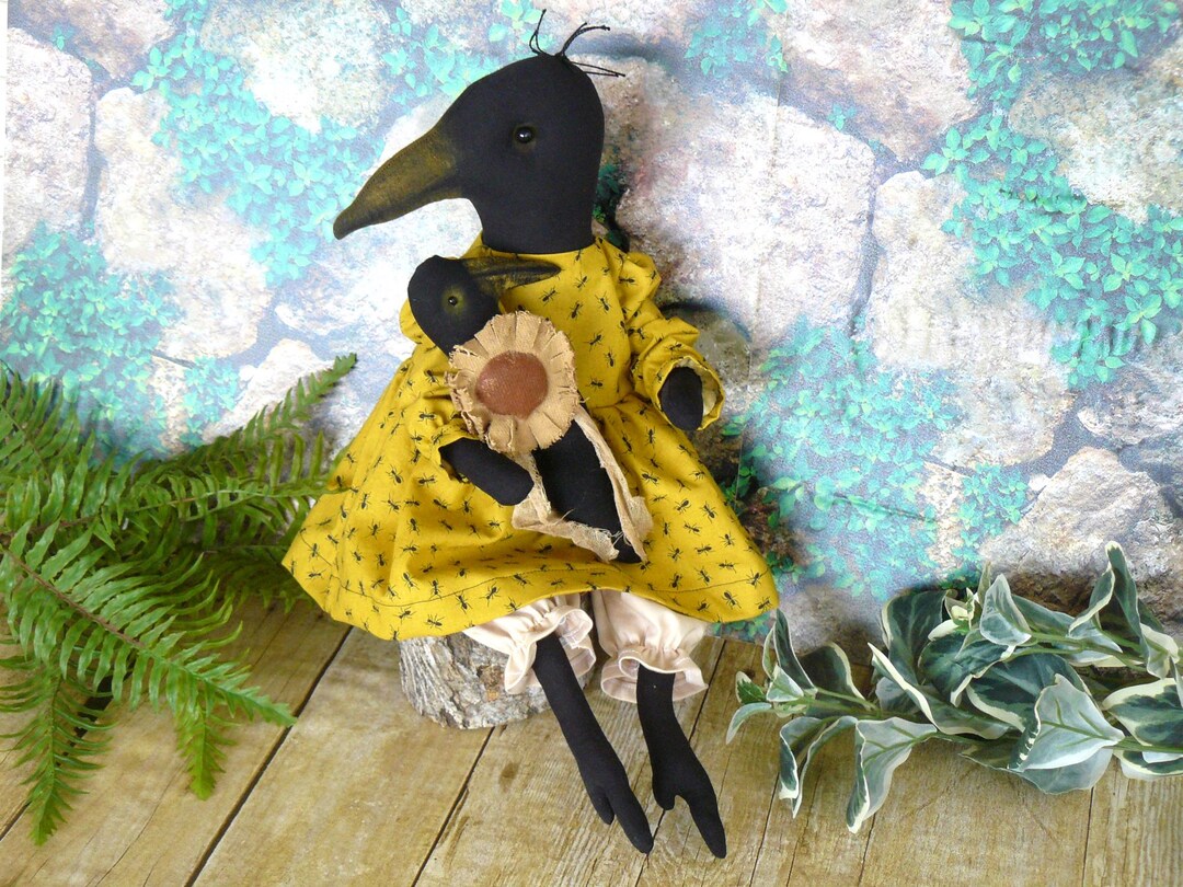 Crow Stuffed Raven Doll, Farmhouse Cloth Black Bird, Prim Country ...