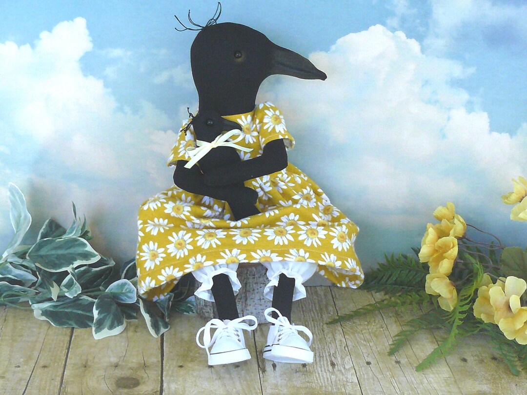 Raven Black Crow Doll, Farmhouse Stuffed Cloth Bird, Handmade Crow ...