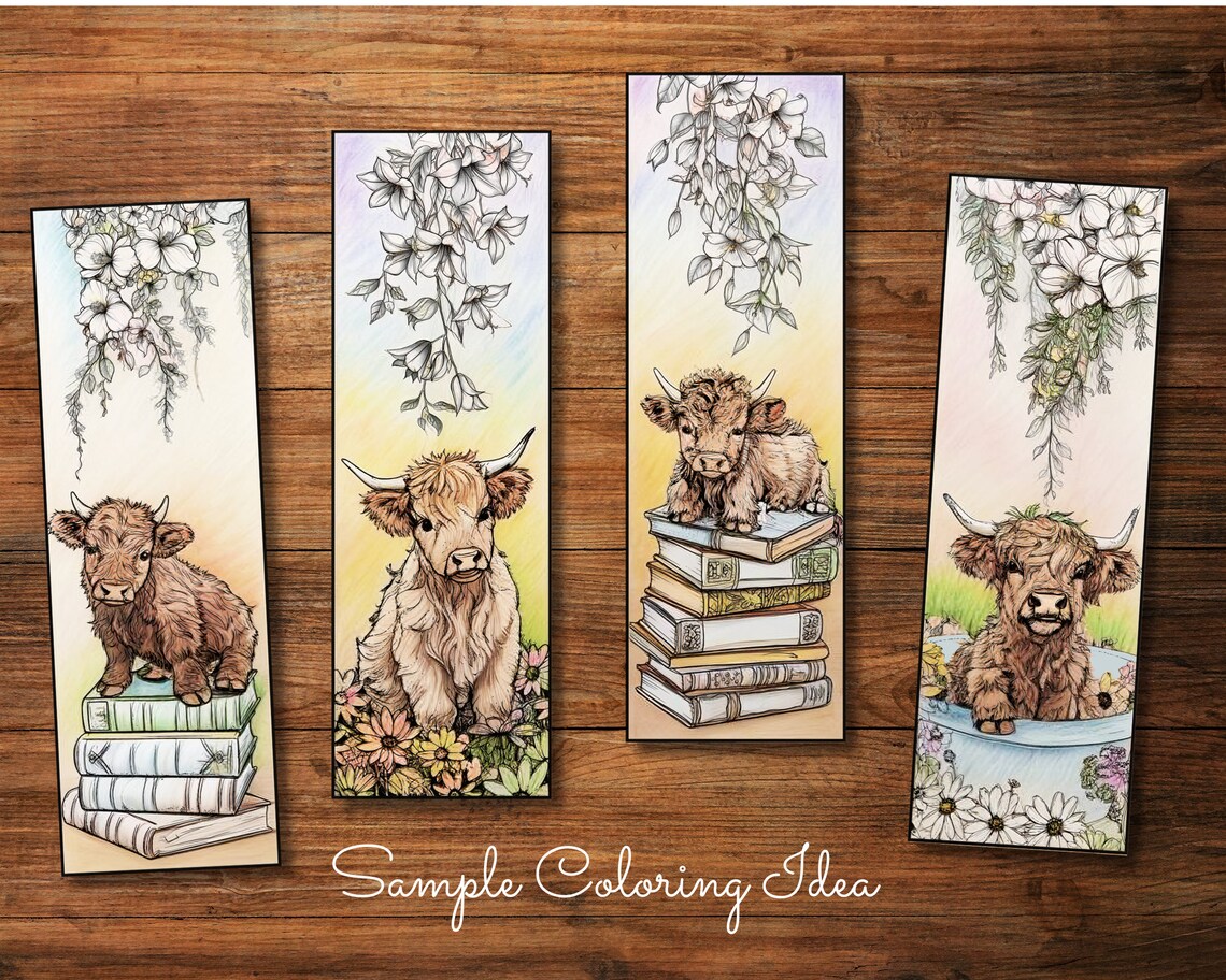 Baby Highland Cow Coloring Bookmarks Digital Download for Adult ...