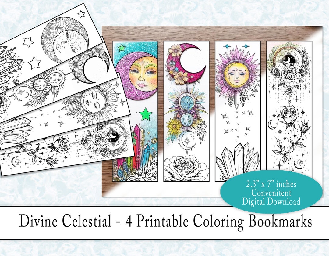 4 Printable Coloring Bookmarks Divine Celestial Bookmark for Adult and ...