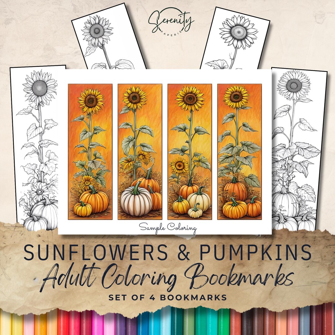 Sunflowers and Pumpkins Autumn Fall 4 Printable Bookmarks for Adult and ...