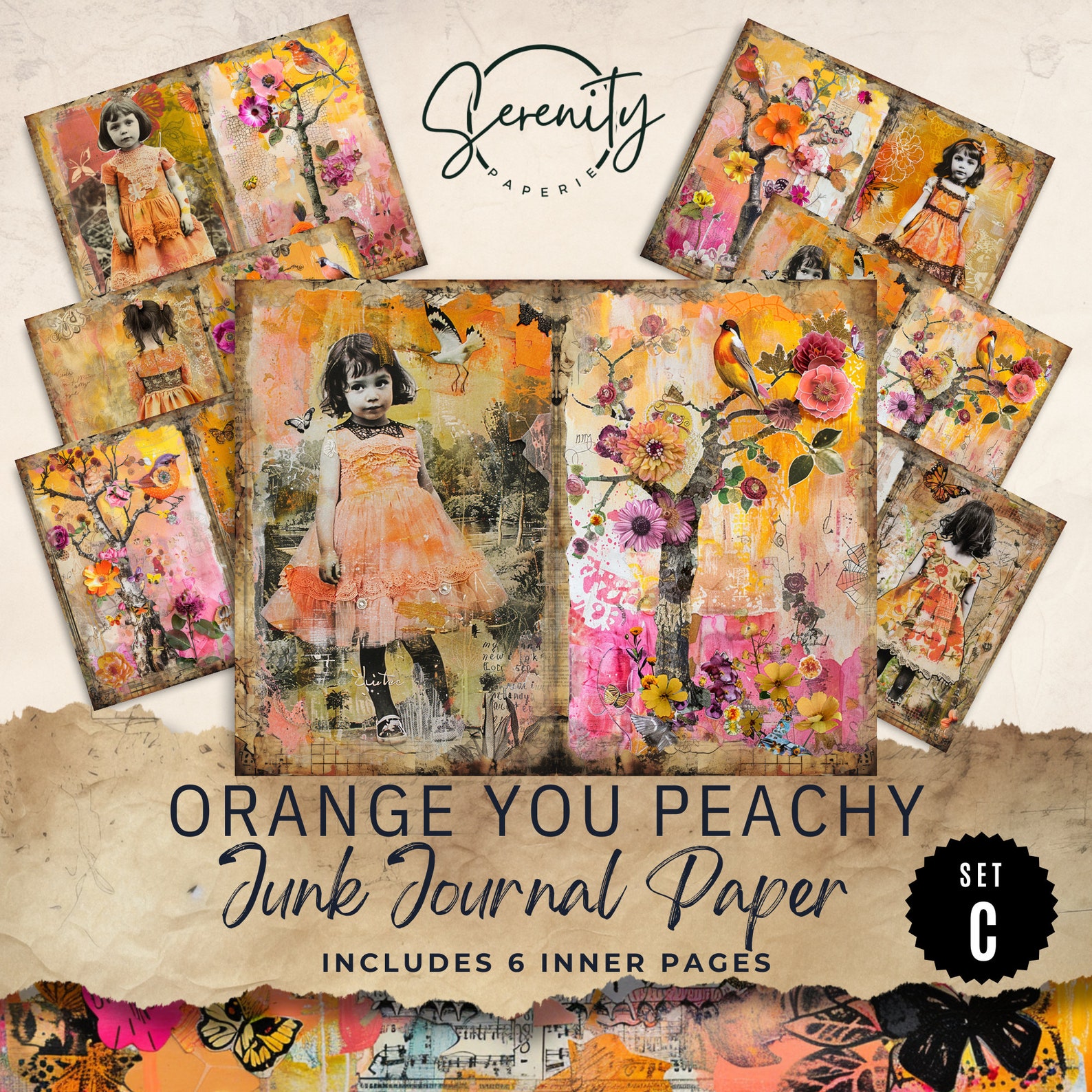 Junk Journal Kit "orange You Peachy" - 98 Piece Floral Printable Papers ...