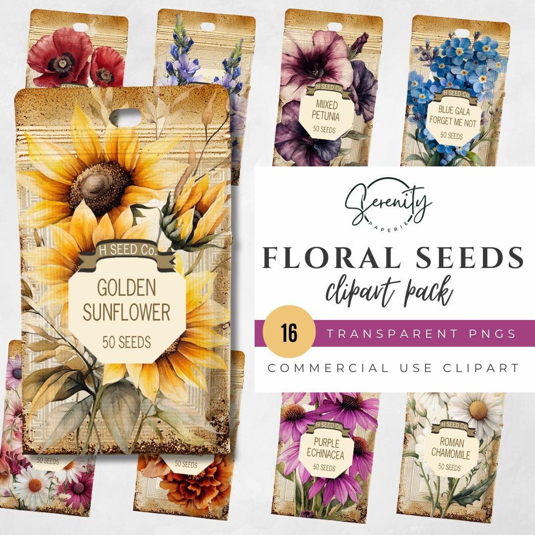 Vintage Seed Packet Clipart Pack - 16 Pngs - Transparent Background ...