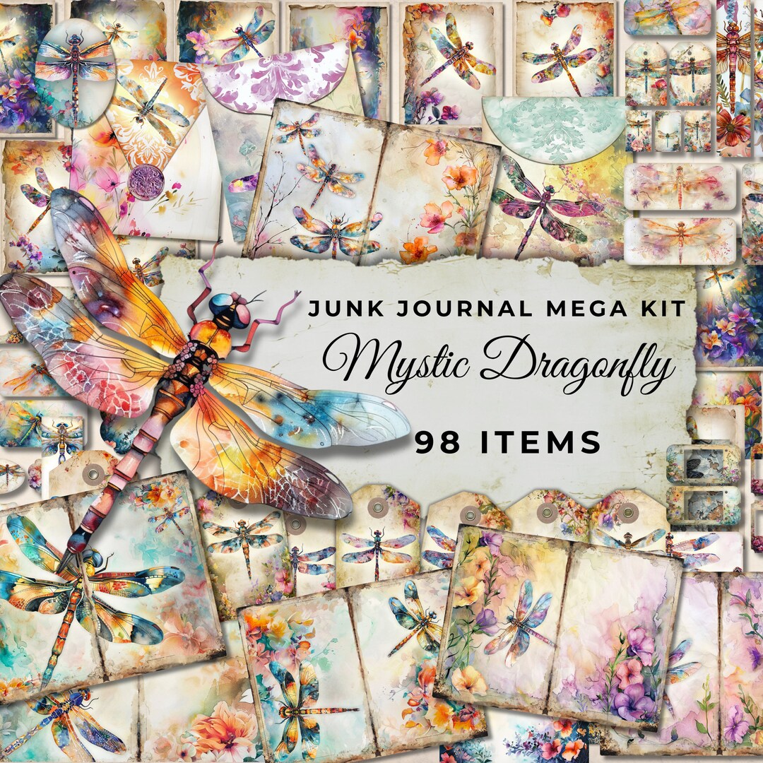 Mystic Dragonfly Junk Journal Printable Kit – 98 Floral Papers, Tags ...