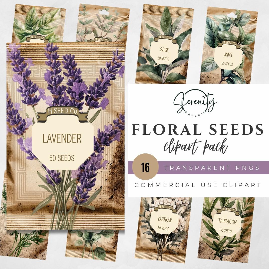Vintage Seed Packet Clipart Pack - 16 Pngs - Transparent Background ...