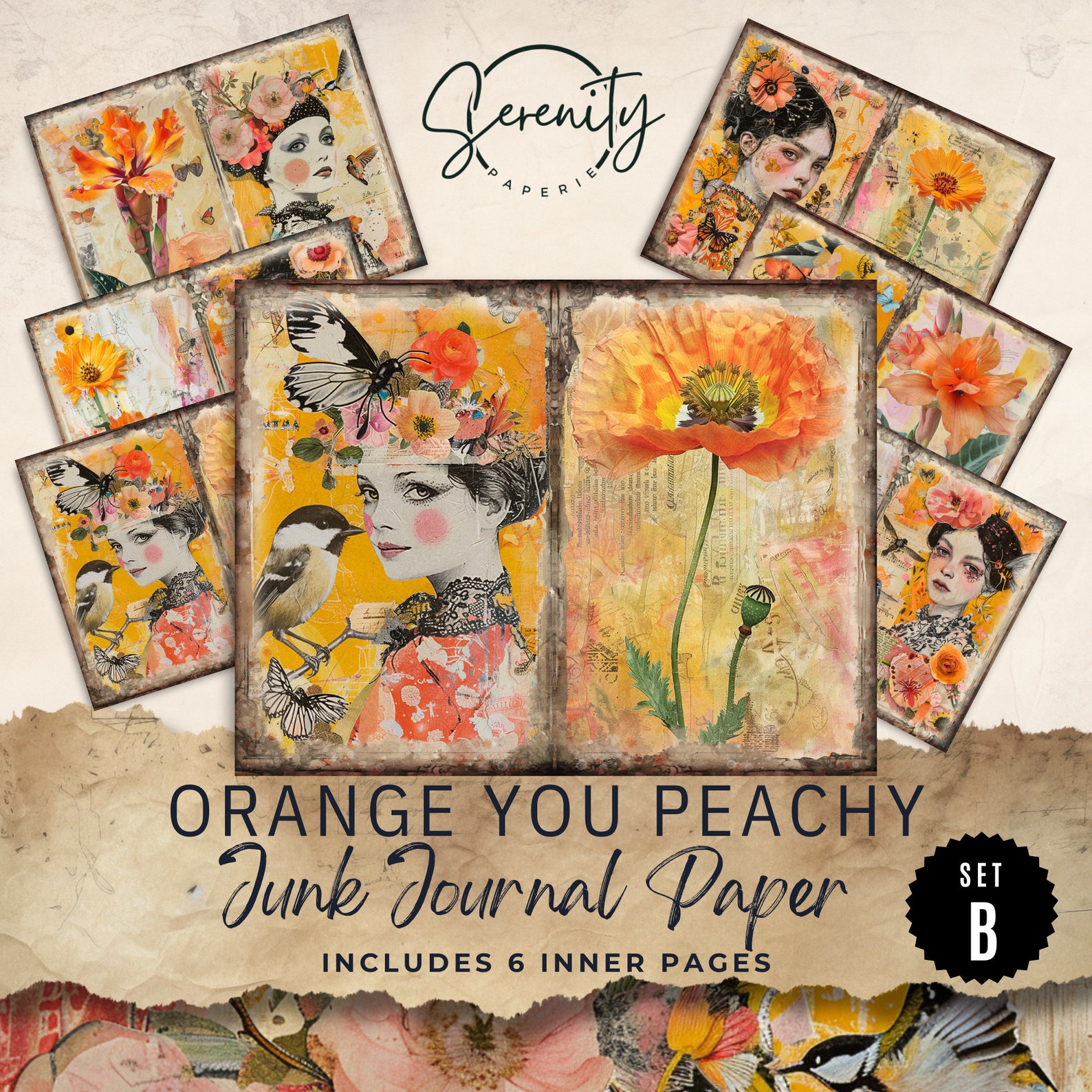 Junk Journal Kit "orange You Peachy" - 98 Piece Floral Printable Papers ...