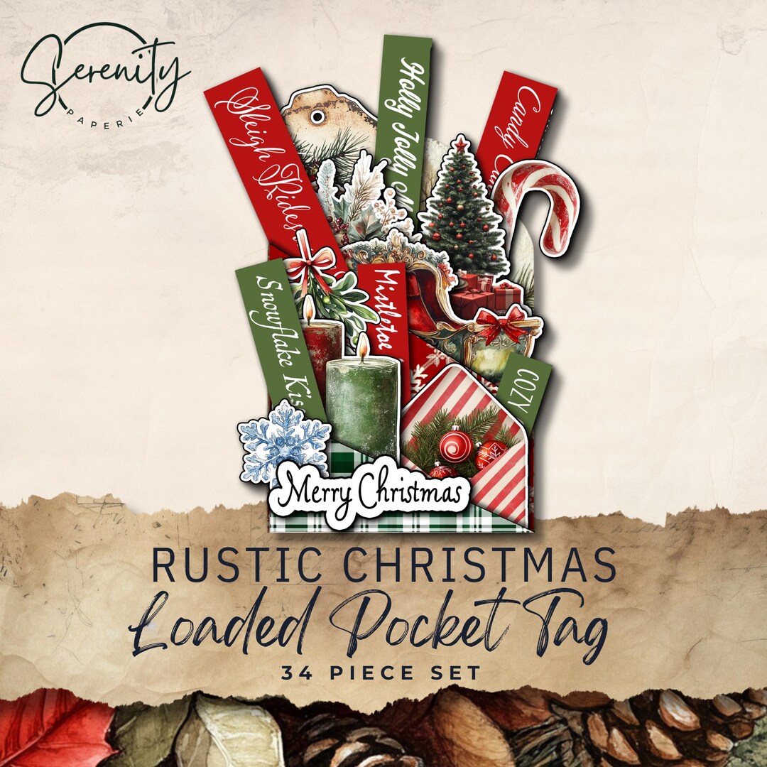 Rustic Christmas Loaded Pocket Tag Junk Journal Kit, Digital Ephemera ...