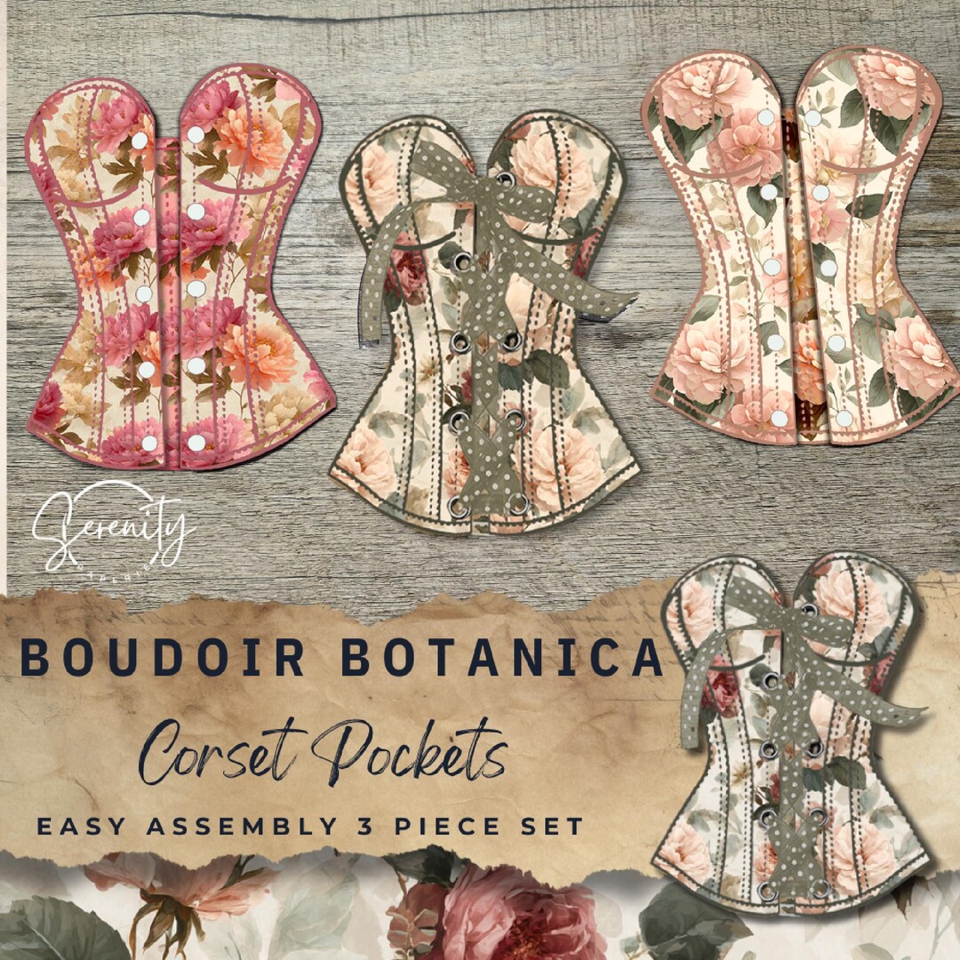 Corset Pocket Set of 3 for Junk Journal, Boudoir Botanica Ephemera 8 ...