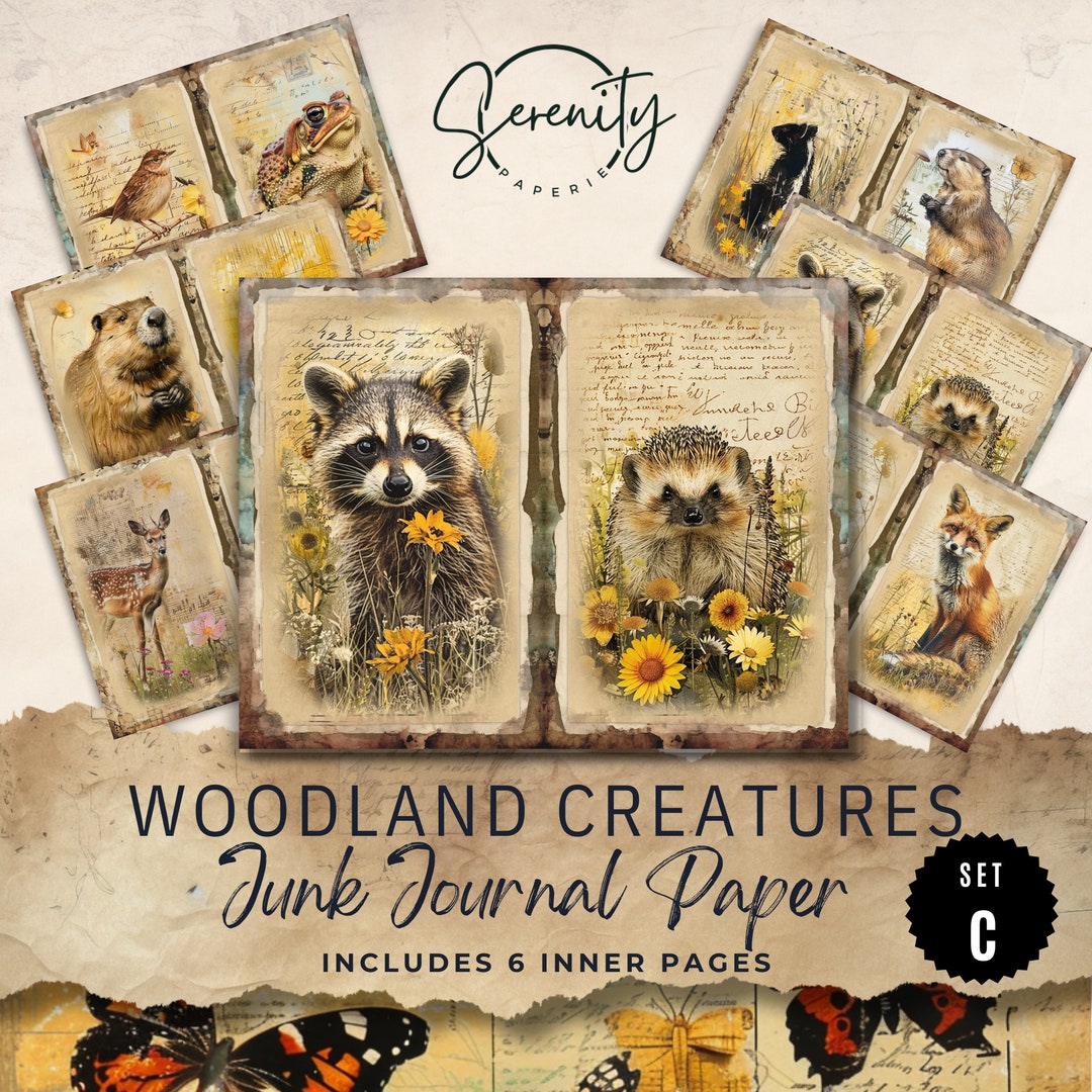 Woodland Creatures 6 Digital Journal Pages, Printable Ephemera, Paper ...