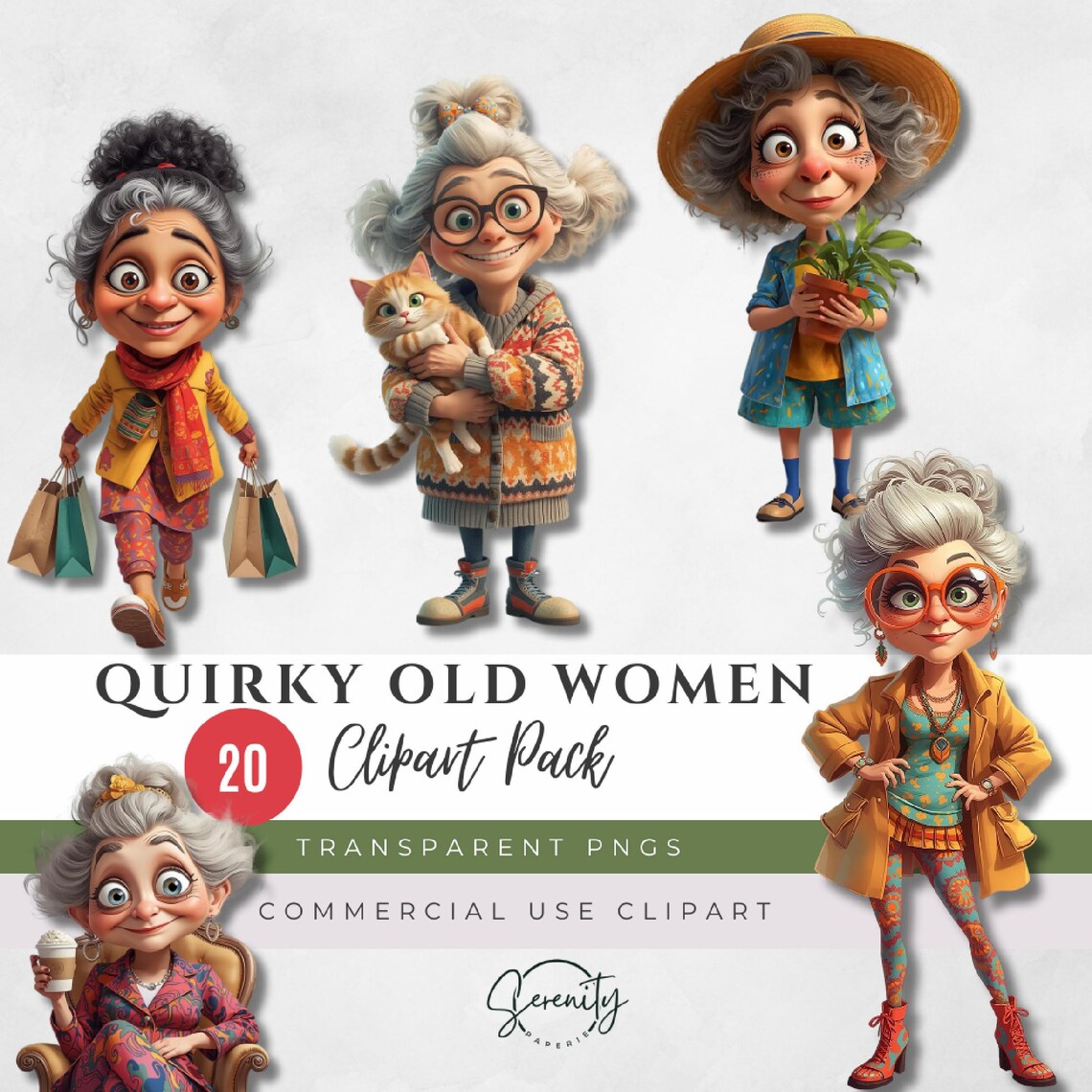 Crazy Old Lady Cut Clipart PNG Fussy Cuts for Cricut & Silhouette ...