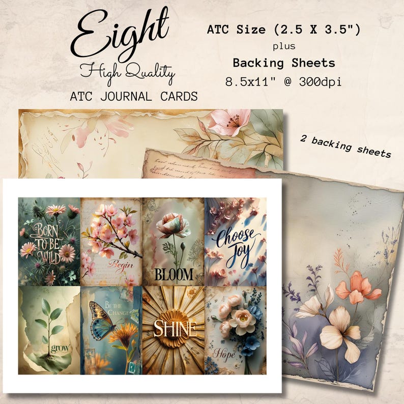 Printable ATC Cards Ephemera Set: Junk Journal & Scrapbook (8.5x11 ...