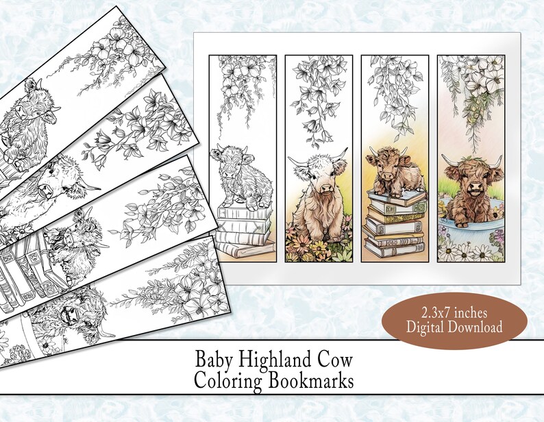 Baby Highland Cow Coloring Bookmarks Digital Download for Adult ...
