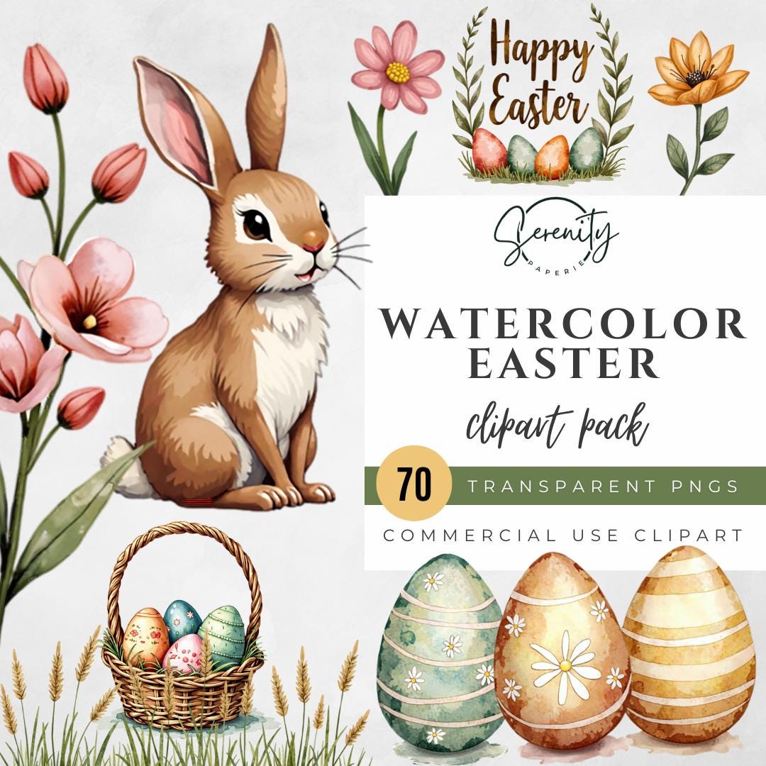 Easter Clipart Pack, Cute Bunny and Eggs Pngs, Spring Graphics for ...