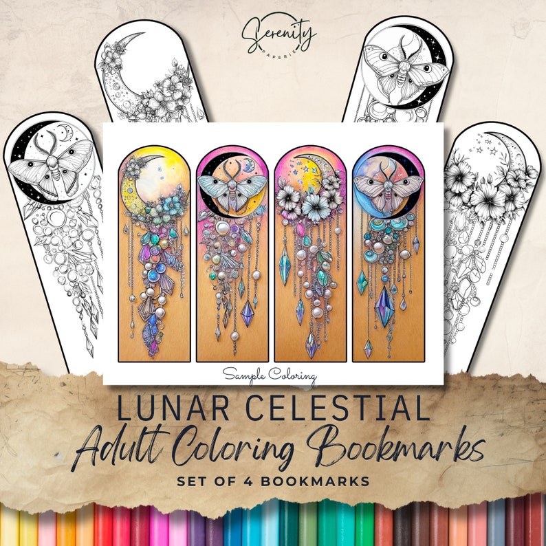 Lunar Celestial Bookmark Set Adult Coloring Pages - Digital Download - Etsy