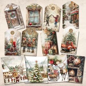 Rustic Christmas Junk Journal Tags and Envelopes, Digital, Printable ...