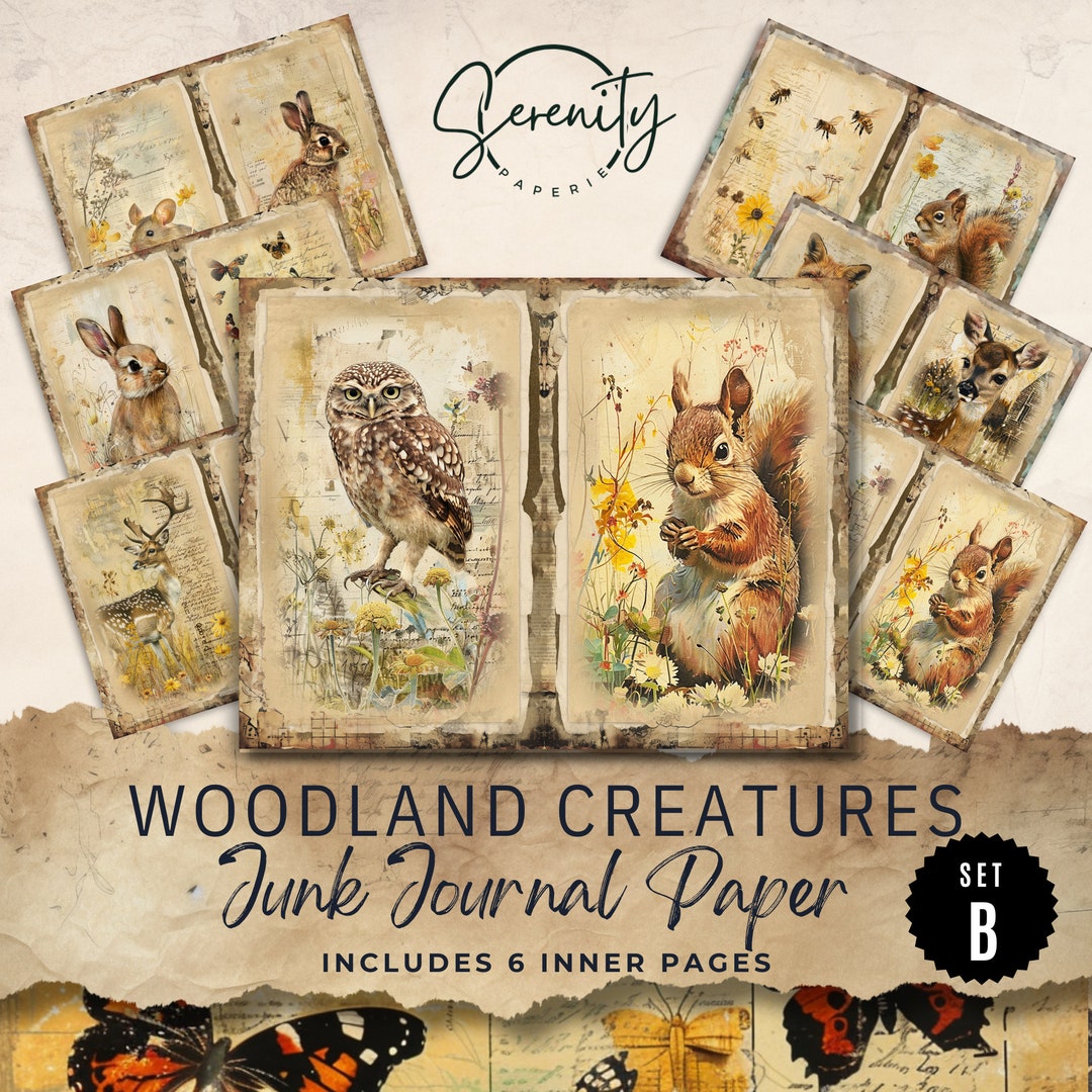 Woodland Creatures 6 Digital Journal Pages, Printable Ephemera, Paper ...