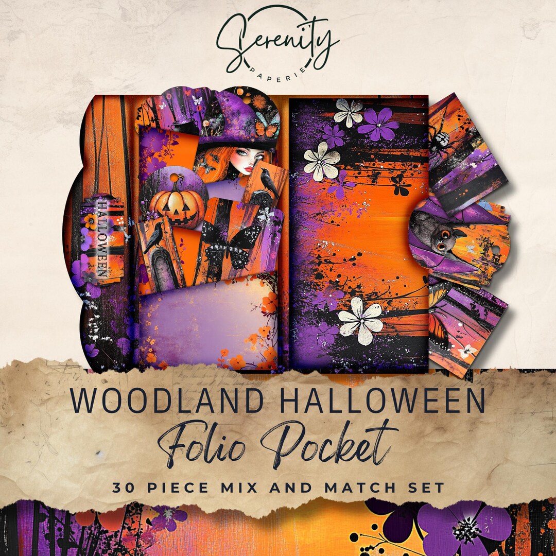 Halloween Junk Journal Folio Printable, 30 Piece Mix & Match Pockets ...