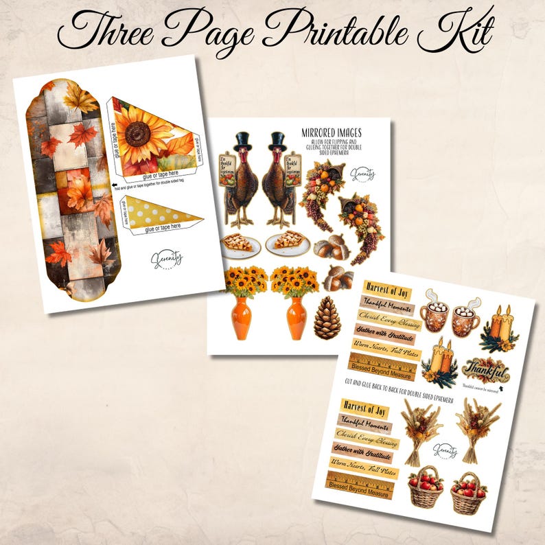 Thankful Loaded Pocket Tag Junk Journal Kit, Thanksgiving Digital ...